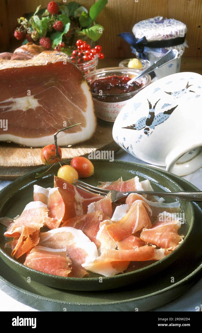 Country ham with fruit and jam Stock Photo - Alamy