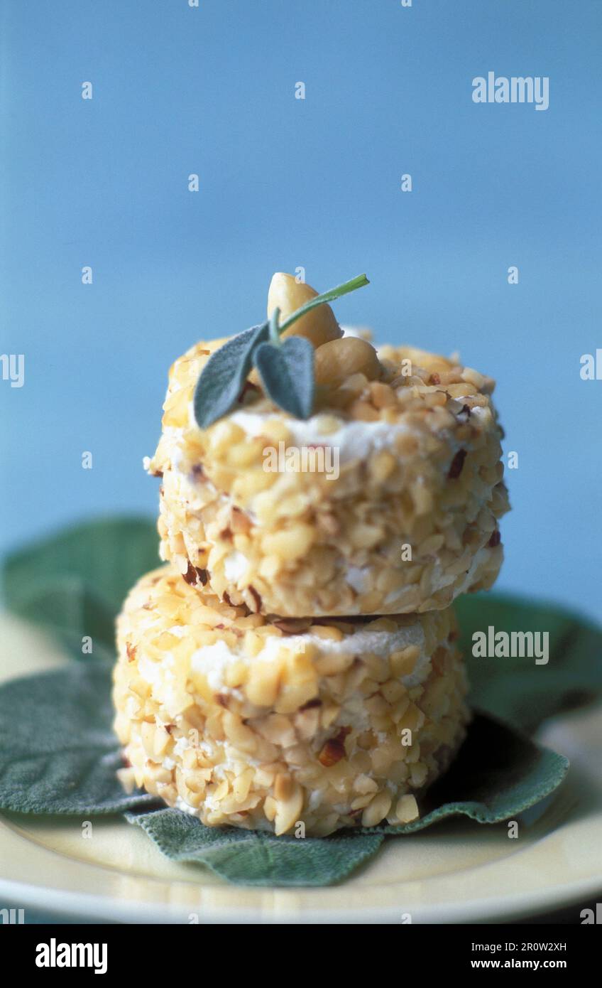 Goat's cheese with a hazelnut coating Stock Photo - Alamy