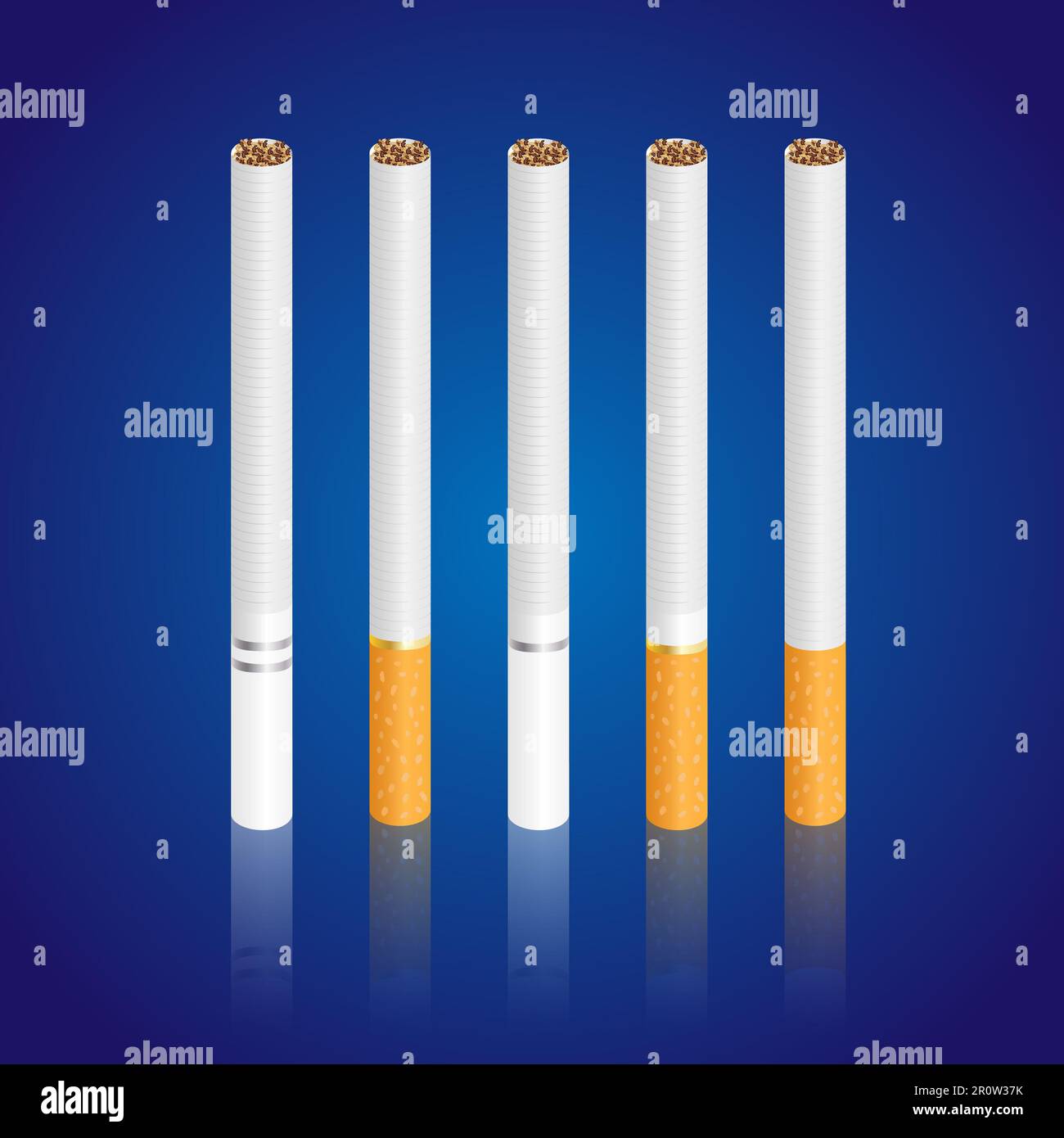 Cigarettes on a blue background. Five different realistic cigarettes ...