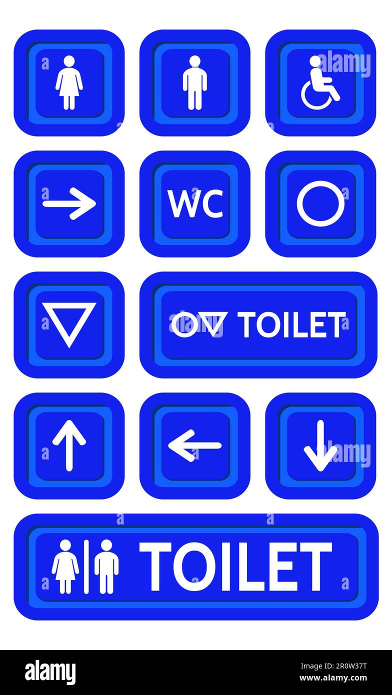 The blue signs set to the toilet. Various symbols with silhouettes of ...