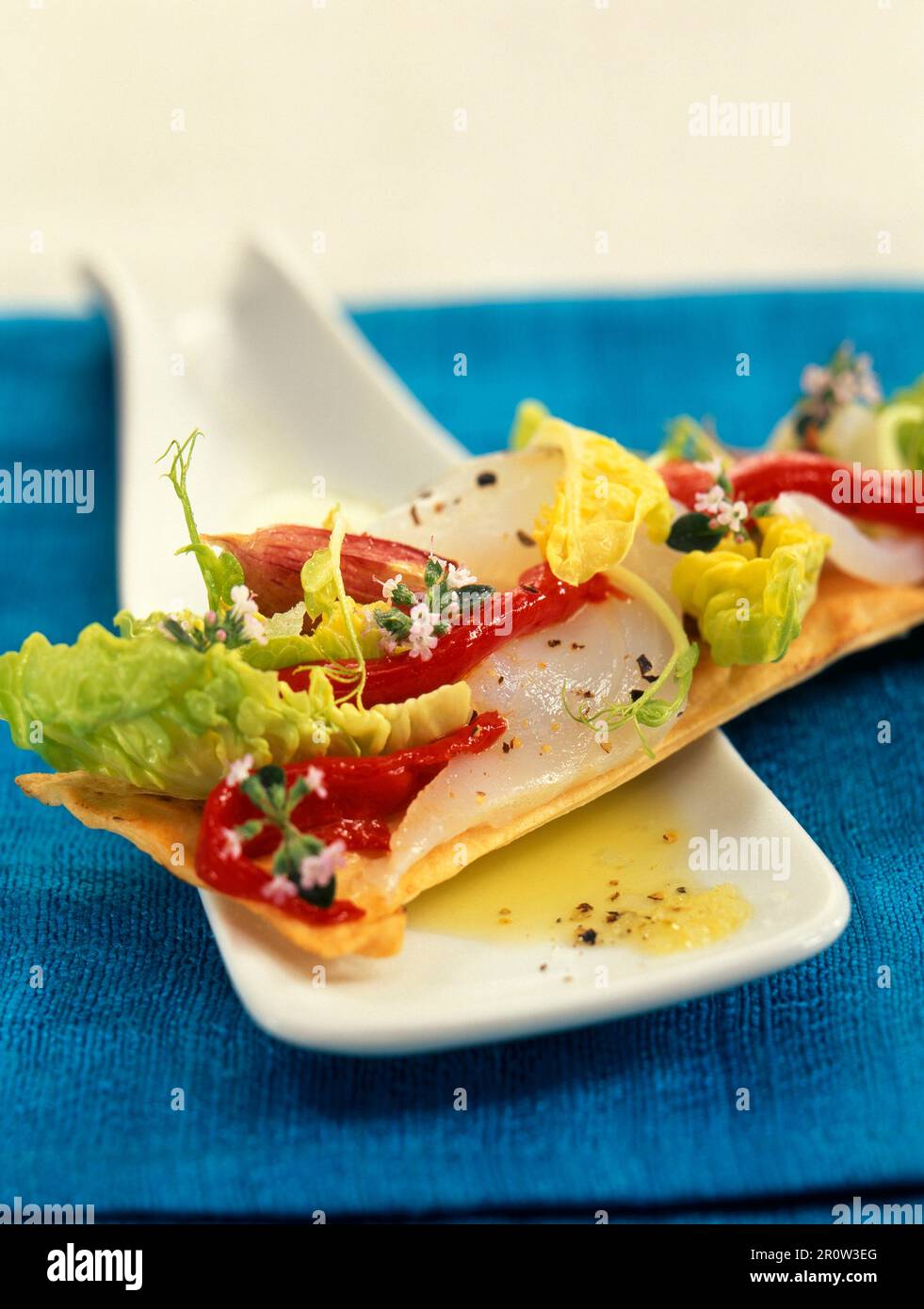 Coca de recapte (Spanish flatbread) with cod and red pepper Stock Photo ...
