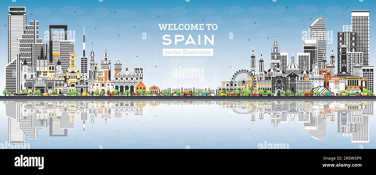 Welcome to Spain. City Skyline with Gray Buildings, Blue Sky and ...