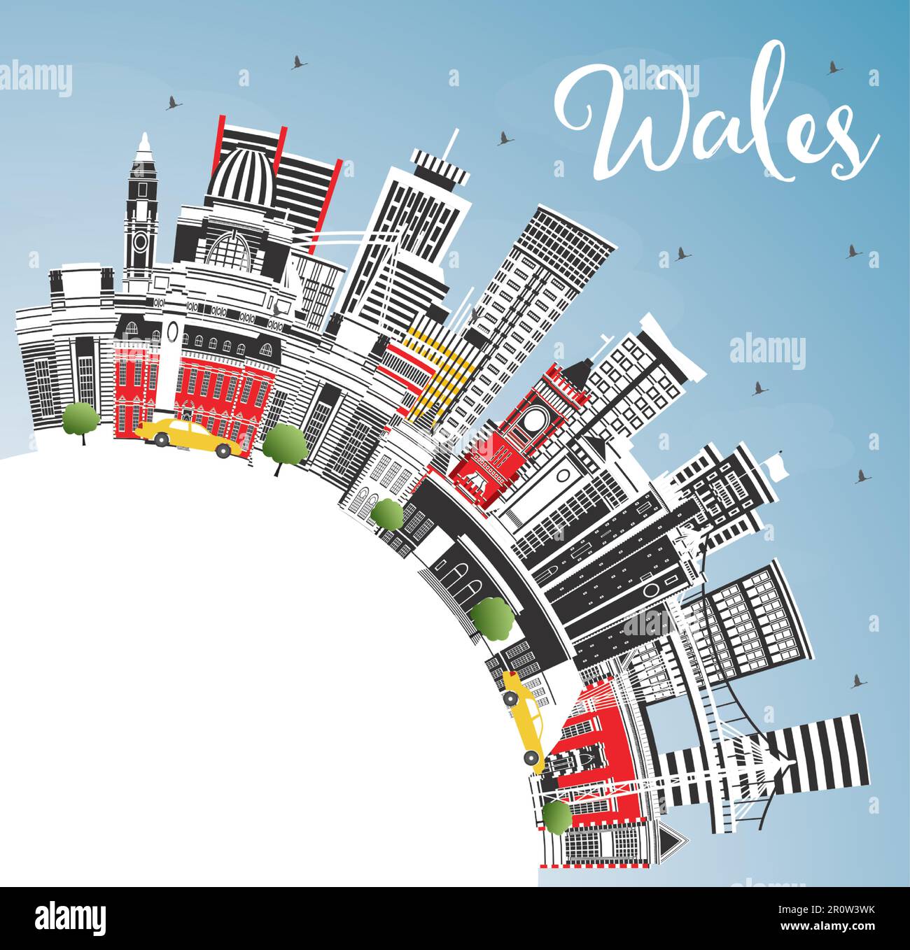 Wales City Skyline with Gray Buildings, Blue Sky and Copy Space. Vector ...