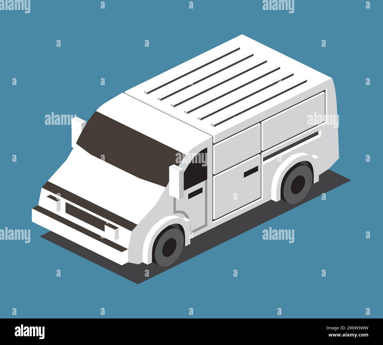 Isometric Commercial Vehicle. White Van on Blue Background. Front View ...