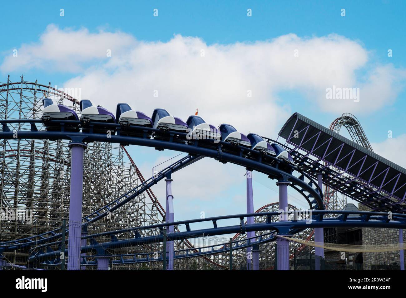 Riding the roller coaster at Energylandia Zator Poland amusement park ...