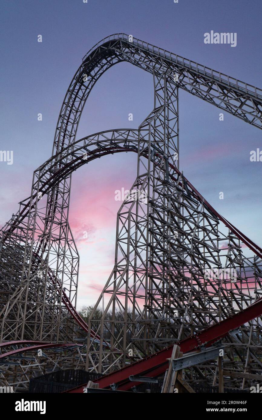 Riding the roller coaster at Energylandia Zator Poland amusement park ...