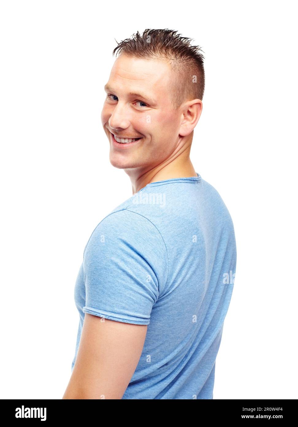 Casually handsome. A cropped portrait of a happy man looking over his ...