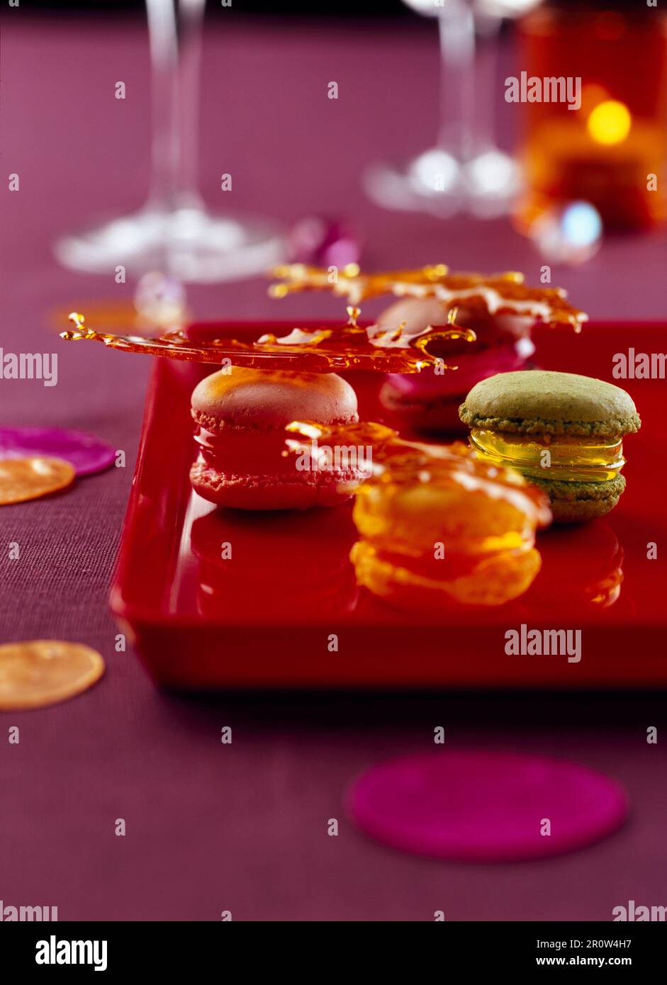 Selection of different flavored macaroons with cruchy caramel Stock ...