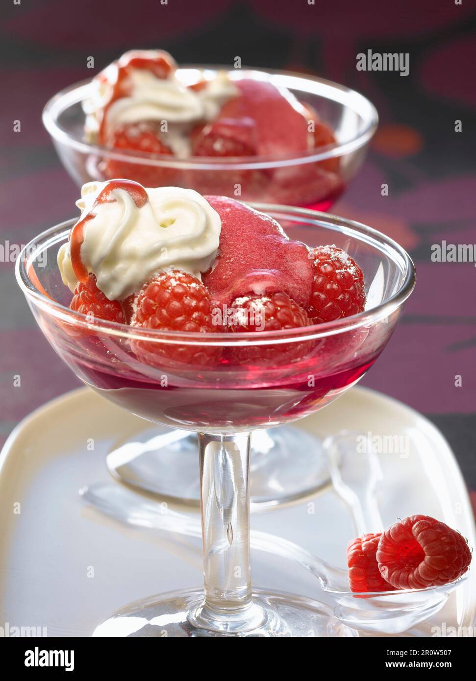 Blackcurrant jelly,raspberries and raspberry sorbet Stock Photo - Alamy