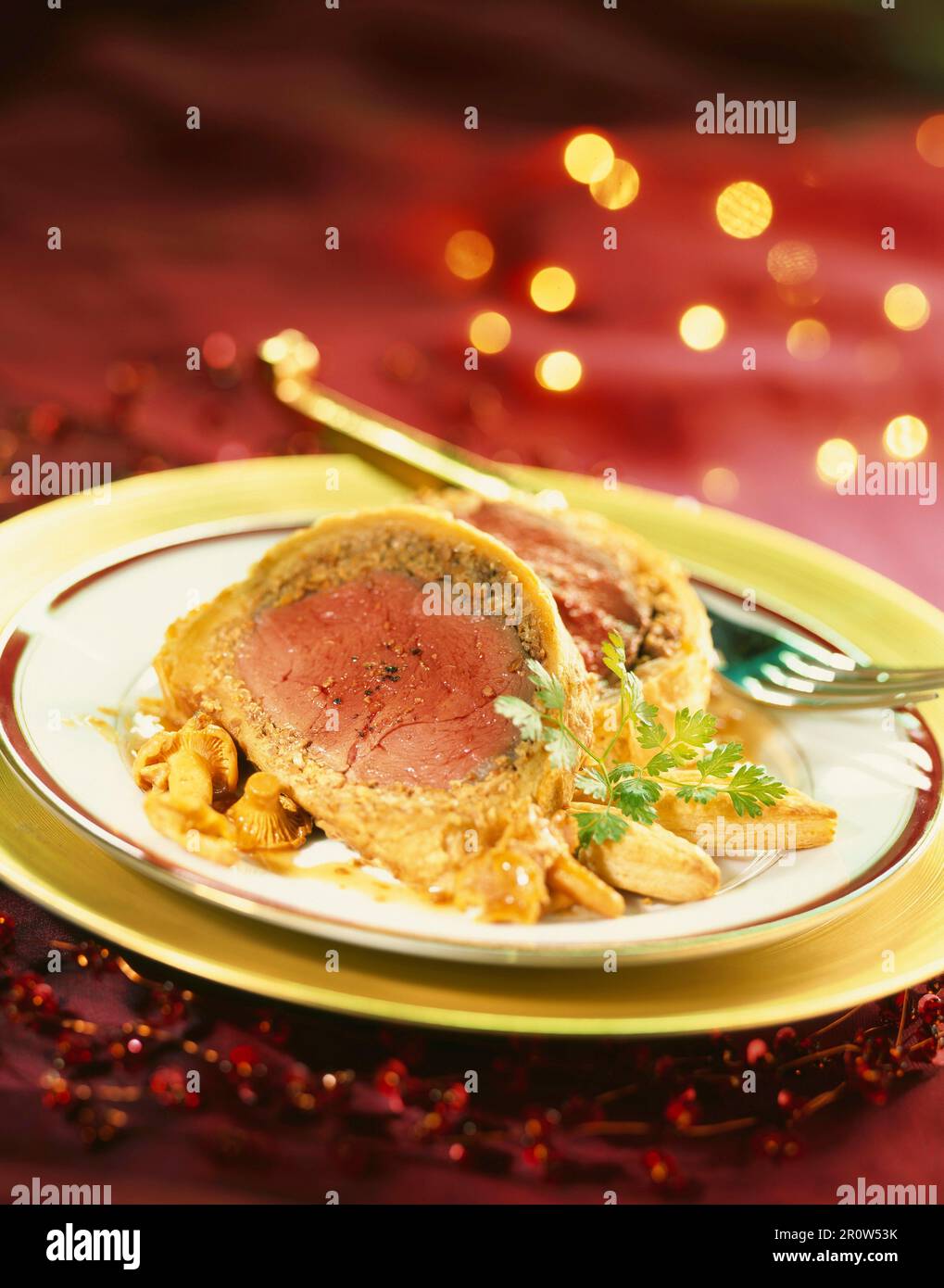 Beef fillet in pastry crust with mushrooms Stock Photo - Alamy