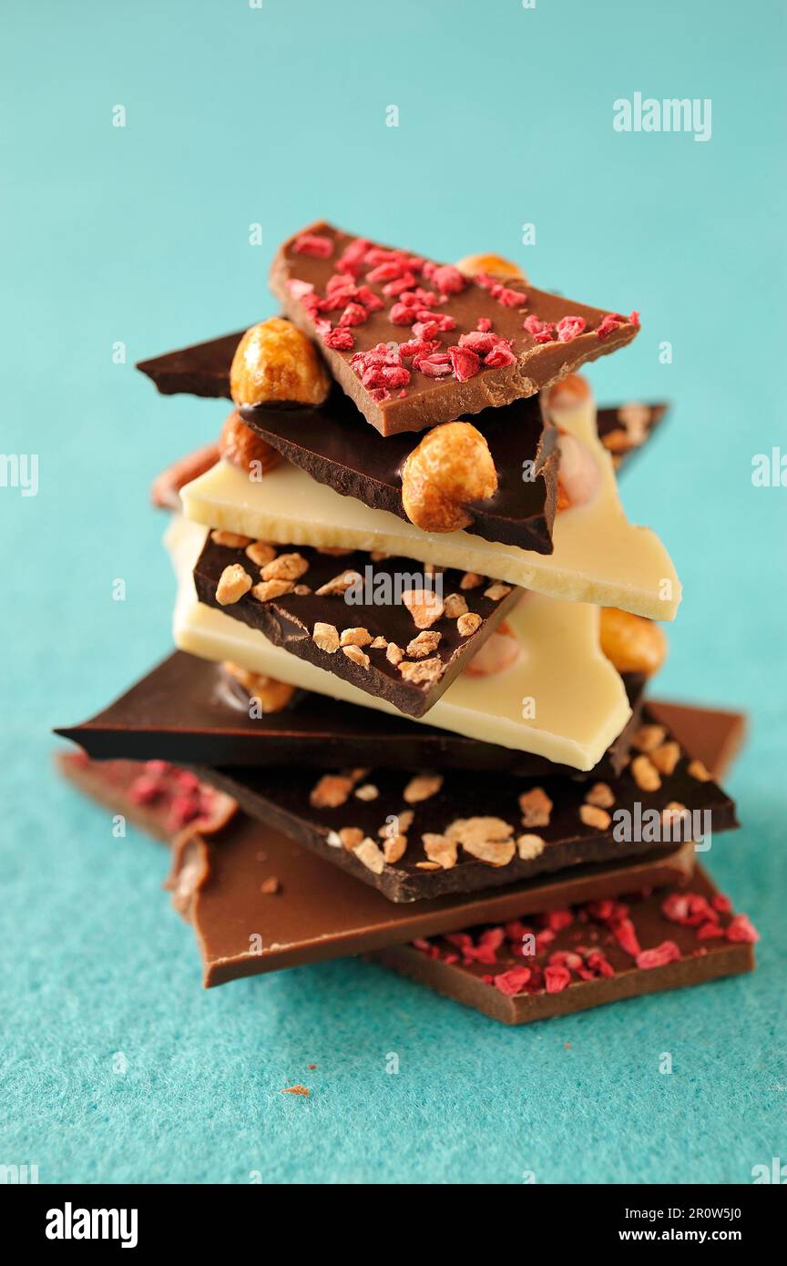 Different flavored pieces of chocolate Stock Photo - Alamy