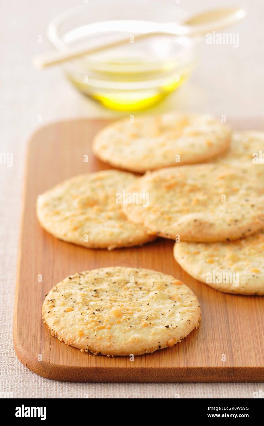 Parmesan and pepper shortbread savoury biscuits Stock Photo - Alamy