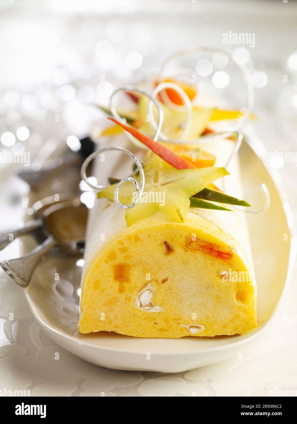 Mango ice cream log cake Stock Photo - Alamy
