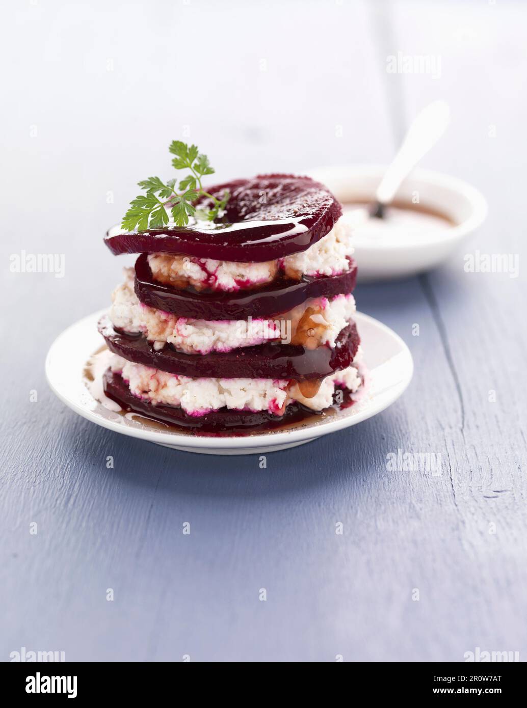 Beetroot and cottage cheese Mille-feuille Stock Photo - Alamy