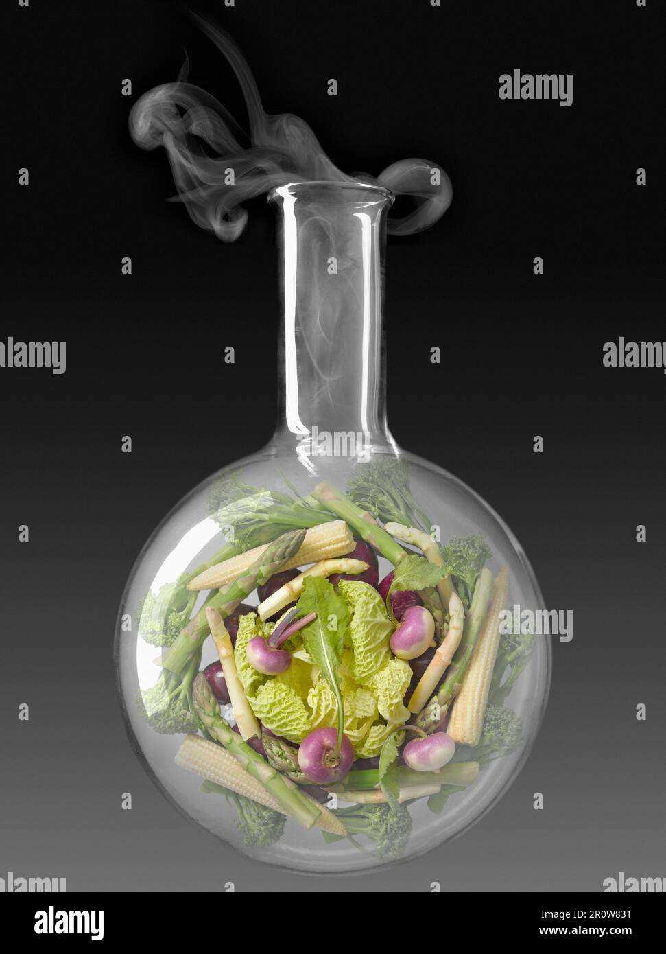Vegetables in a glass chemical testing bottle Stock Photo - Alamy