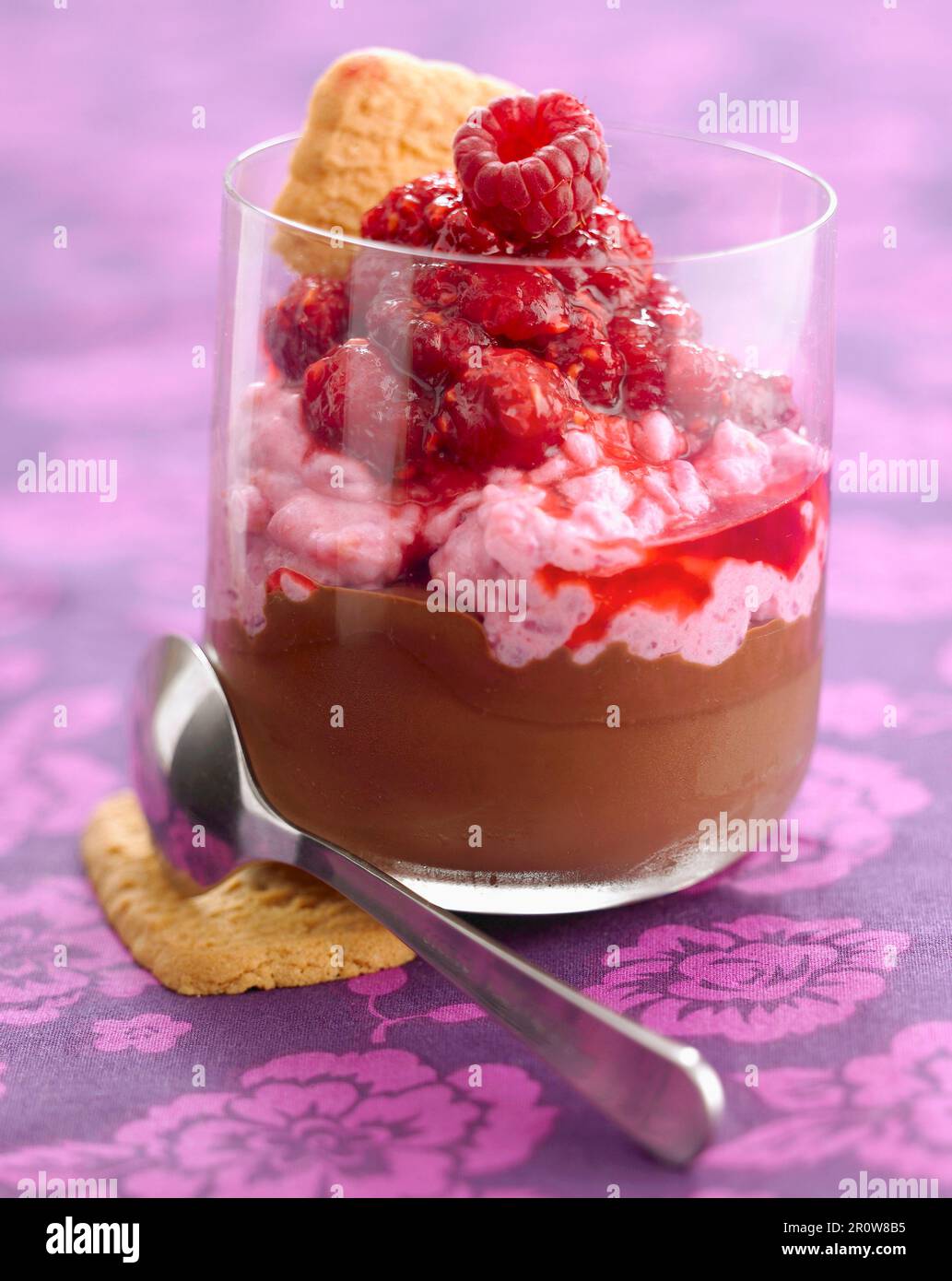Chocolate cream dessert with raspberry mousse Stock Photo - Alamy