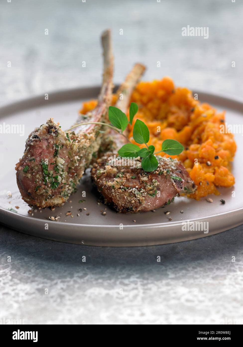Lamb chops with carrot puree Stock Photo - Alamy