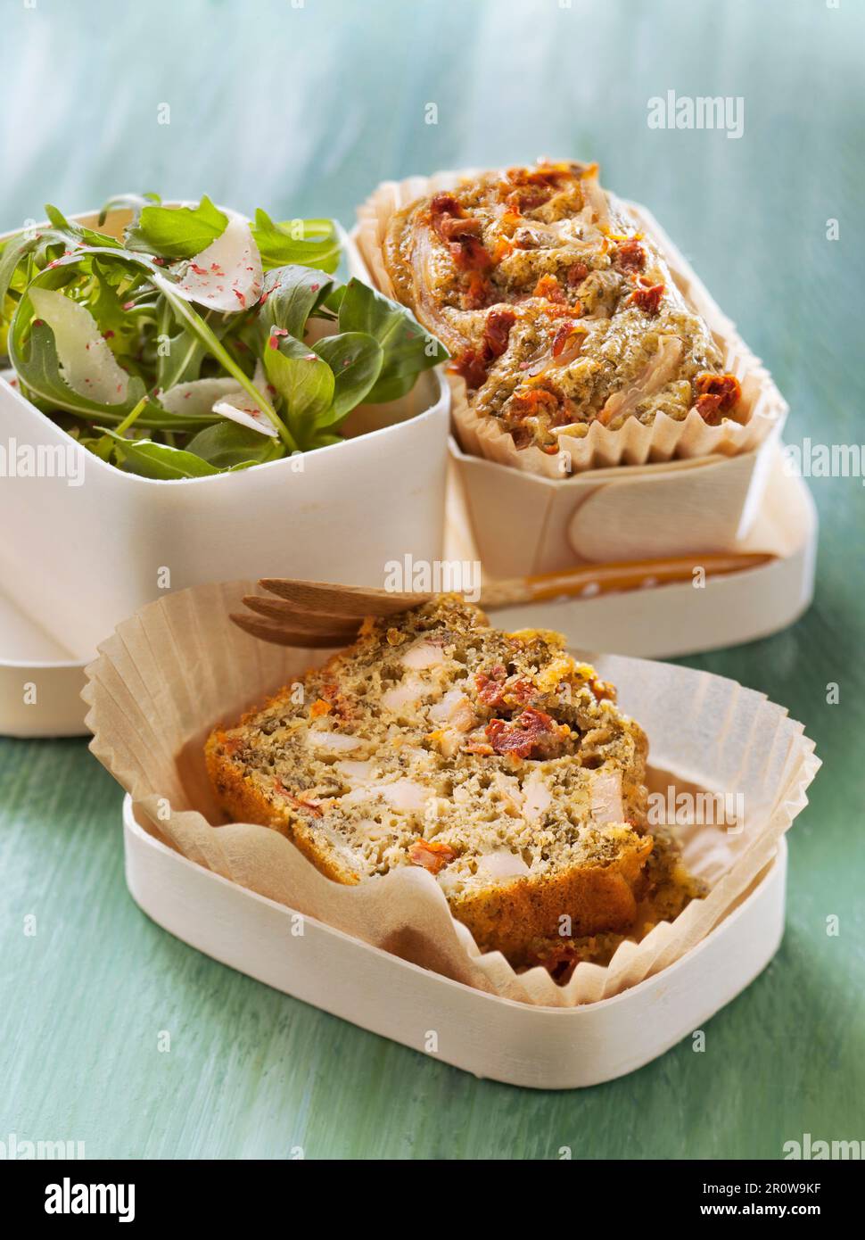 Chicken,sun-dried tomato and tarragon savoury cake ,corn salad-rocket ...