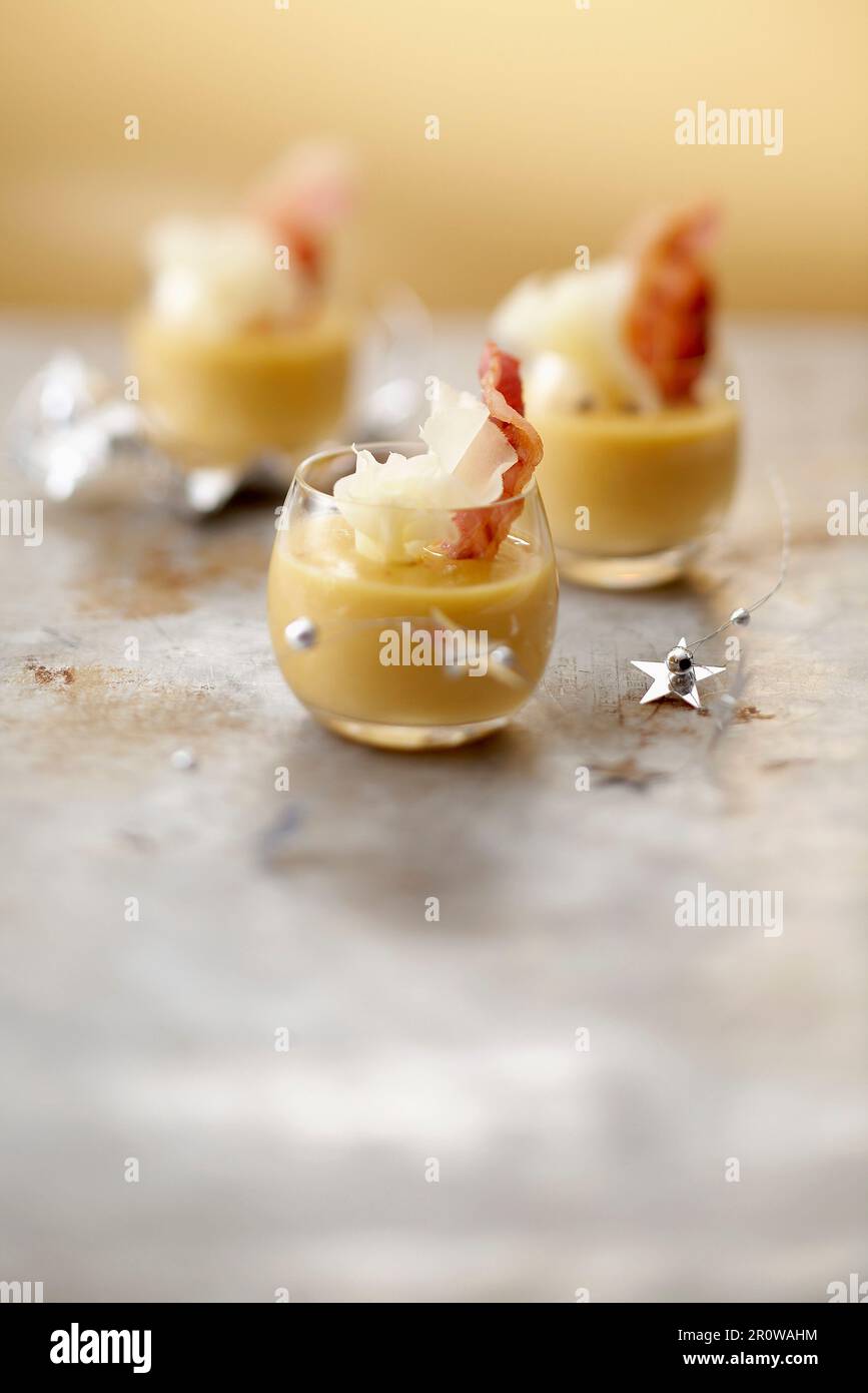 Pumpkin soup with Tête-de-Moine mini Verrines Stock Photo - Alamy