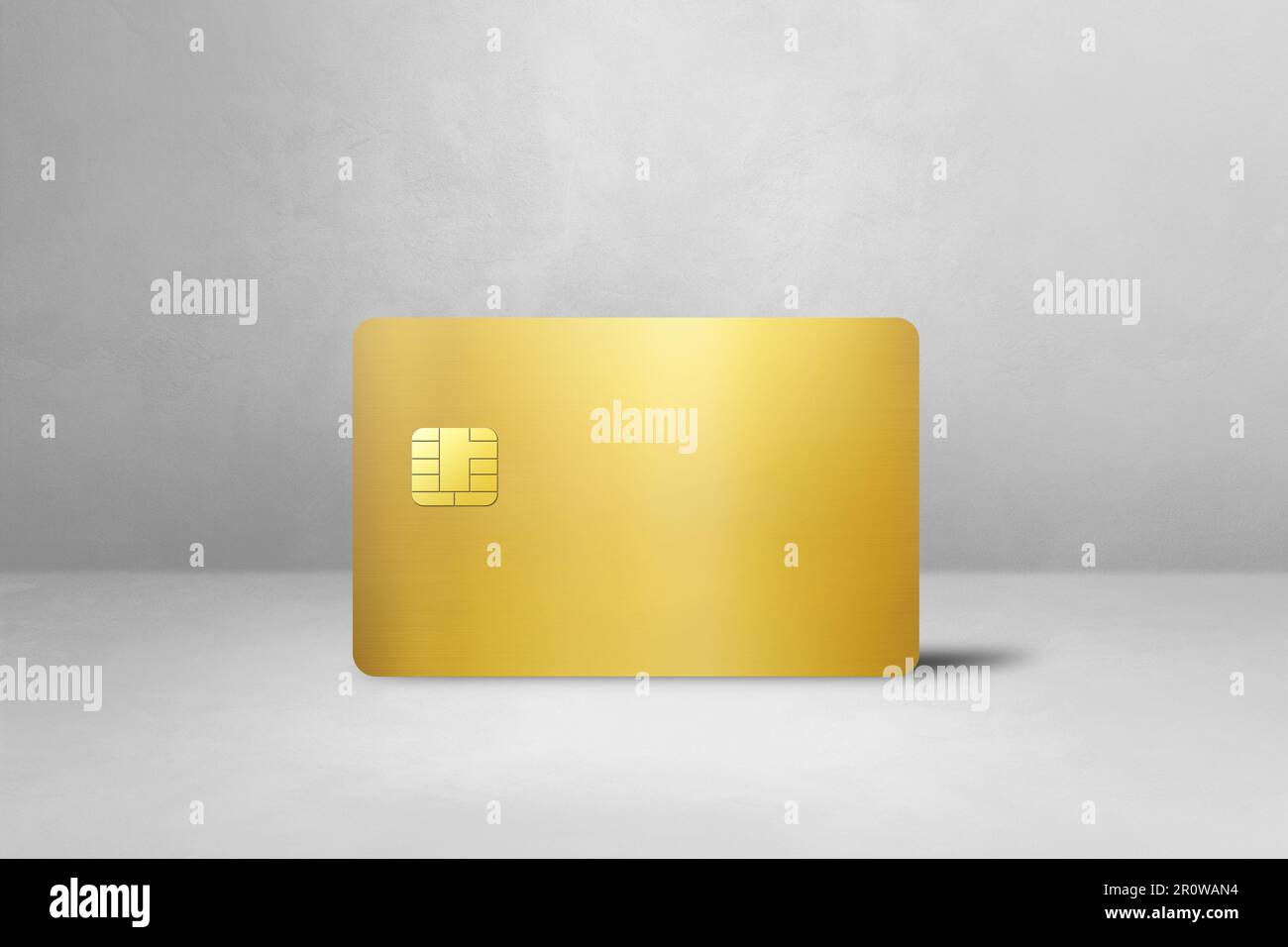 Gold credit card template on a white concrete background. 3D ...