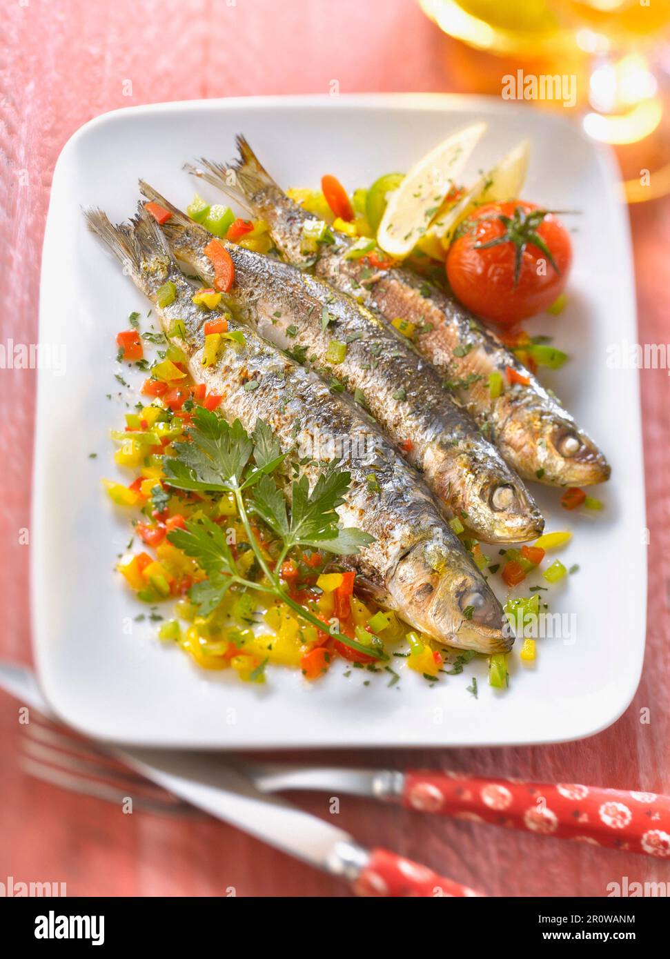 Marinated sardines with three peppers Stock Photo - Alamy