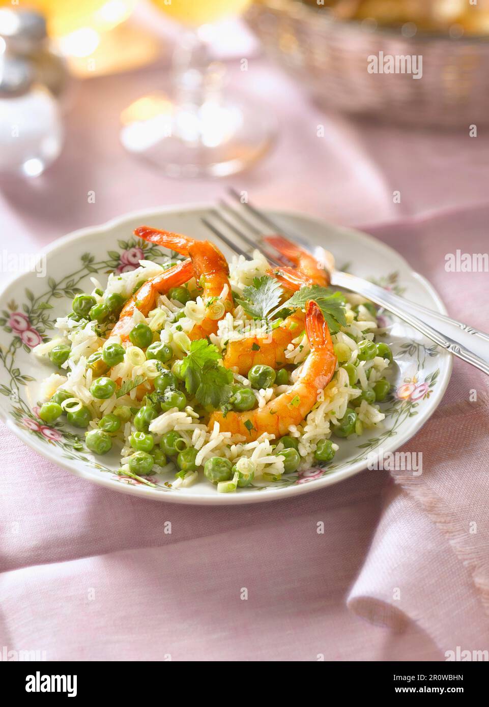 Sauteed rice with shrimps, peas, citronella, green pepper and cilantro ...