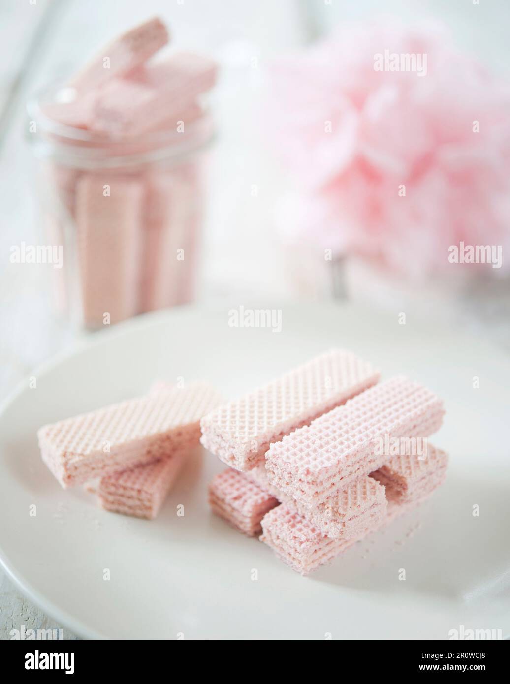 Pink waffle biscuits Stock Photo - Alamy