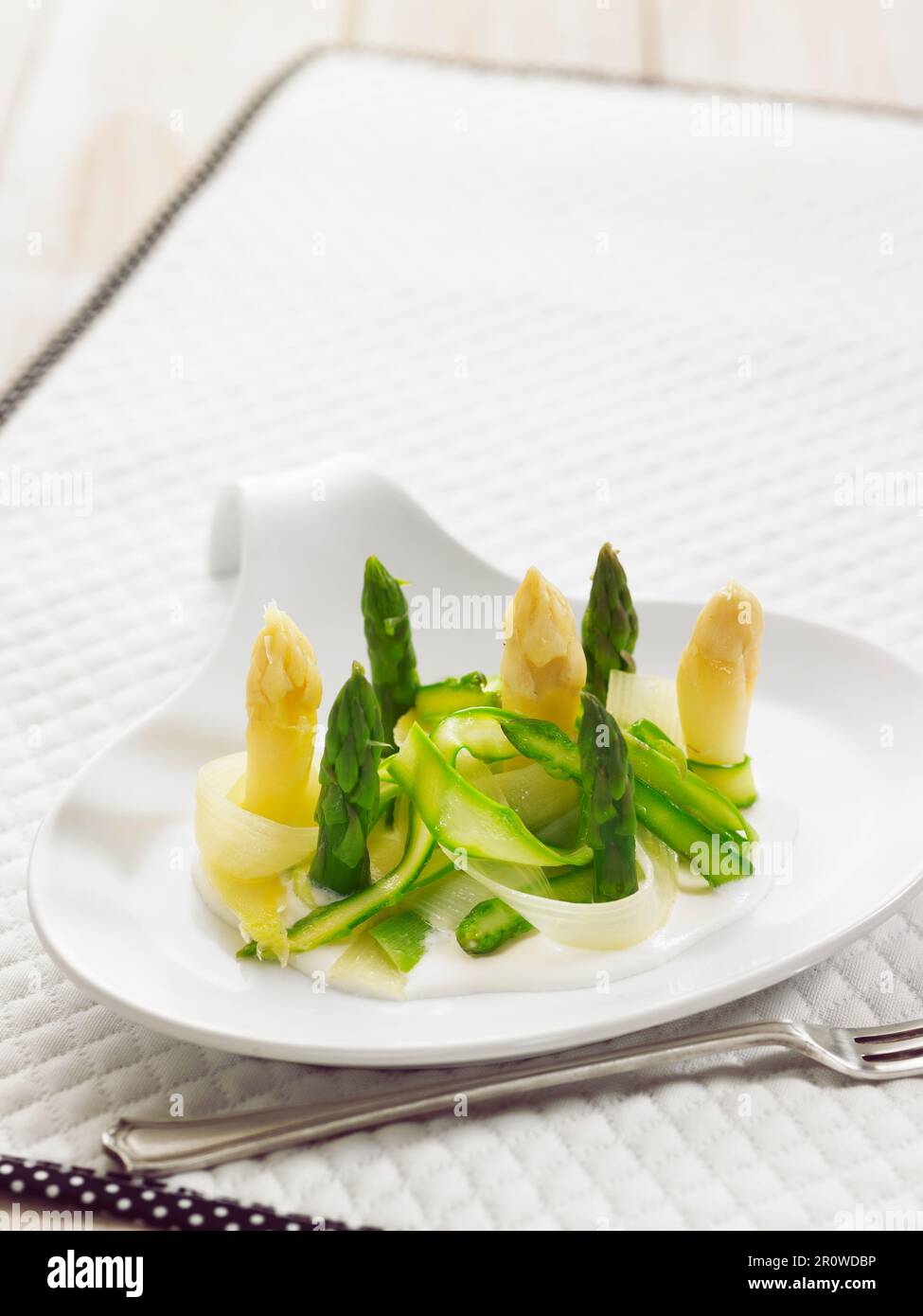 White and gren asparagus tops with steamed leeks and creamy citrus ...