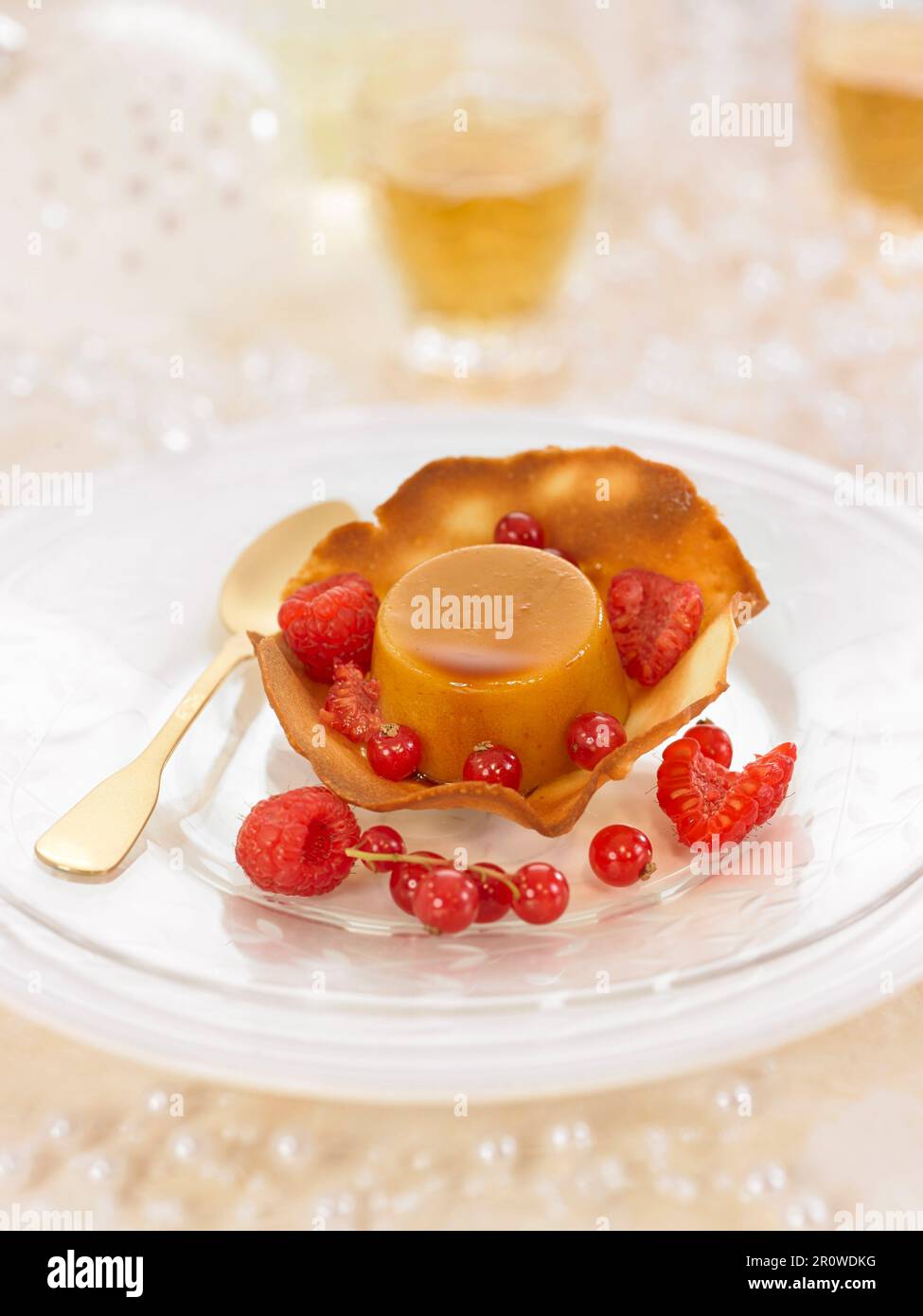 Soft Turrón in a crisp tuile casing with almond and summer fruit Stock ...