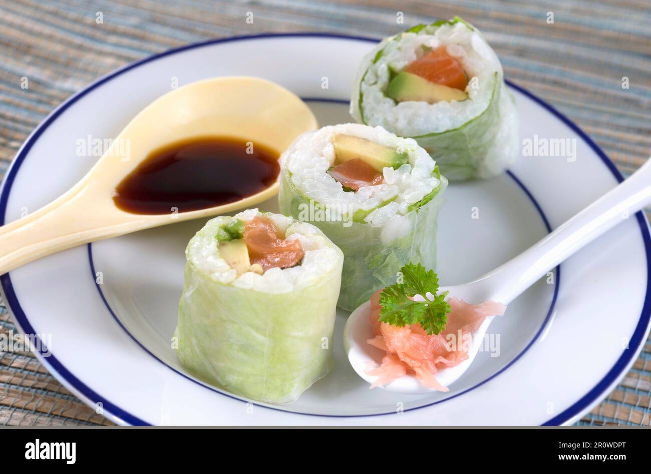 Salmon spring rolls Stock Photo - Alamy