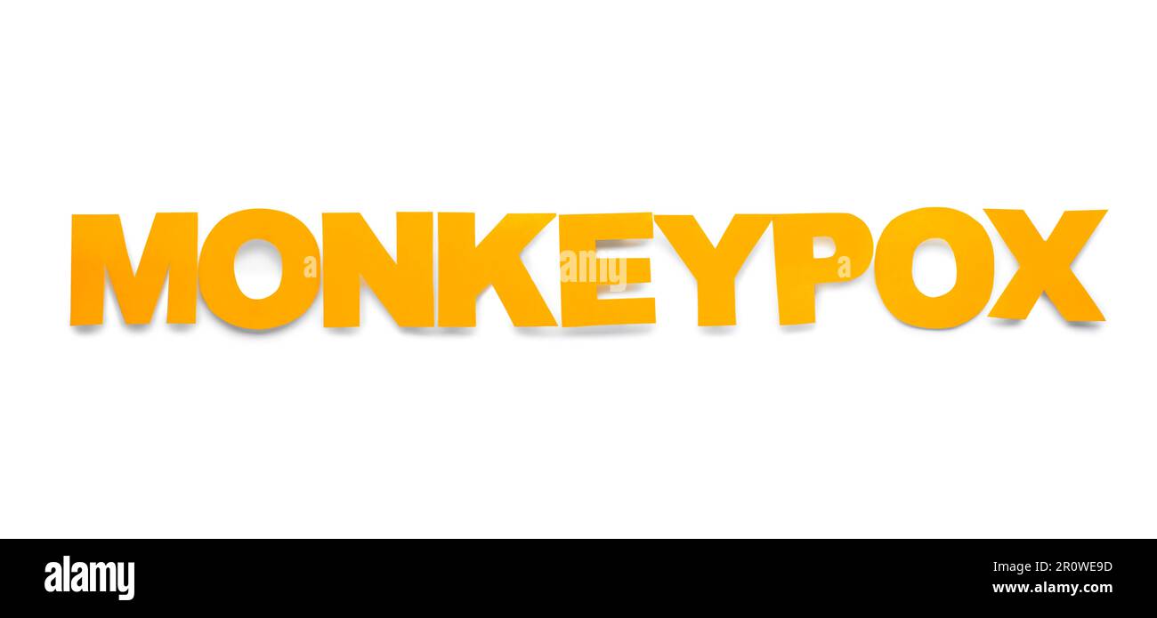 Word Monkeypox made of yellow letters on white background, top view ...