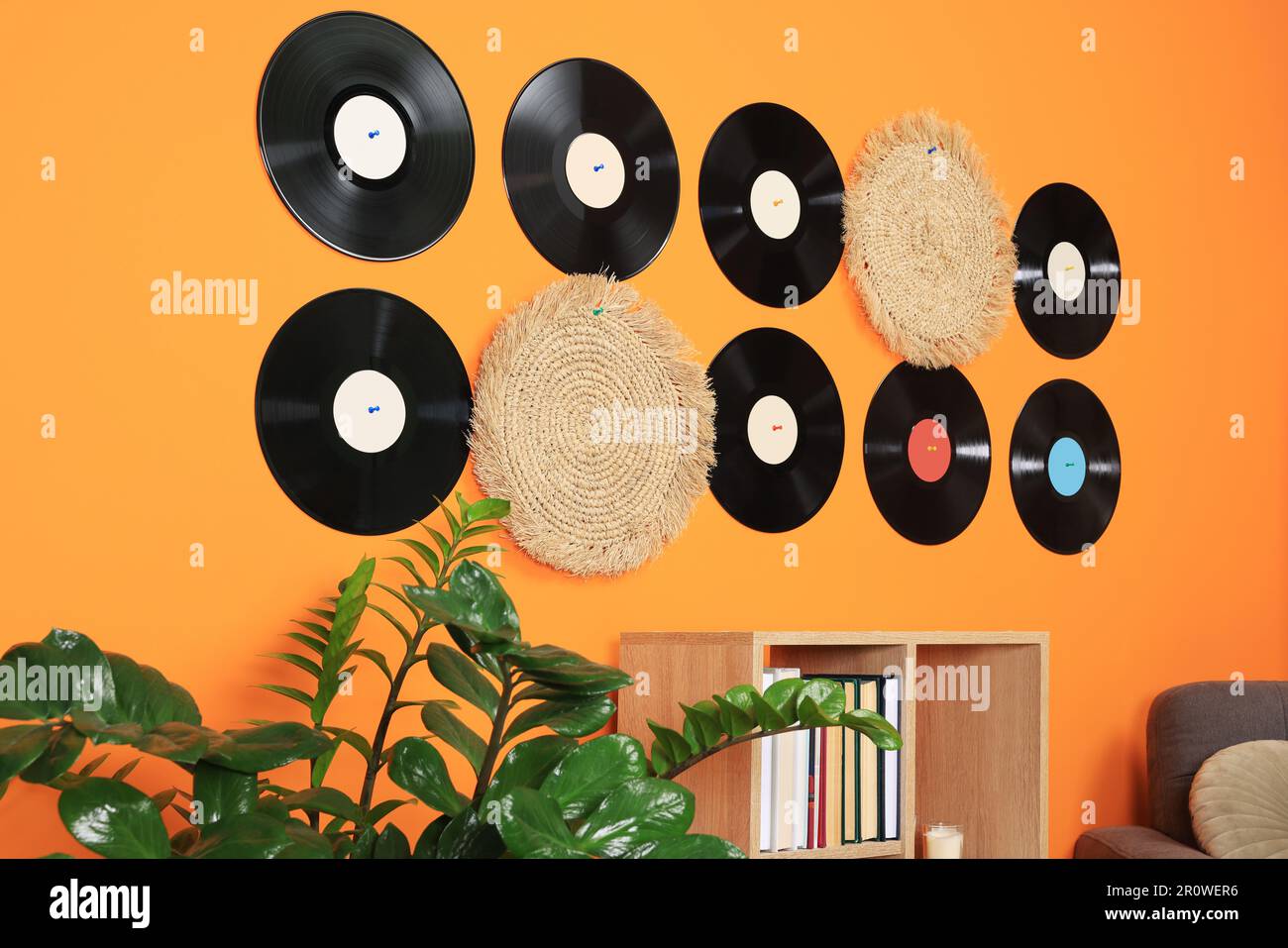 Living room interior decorated with vinyl records Stock Photo - Alamy