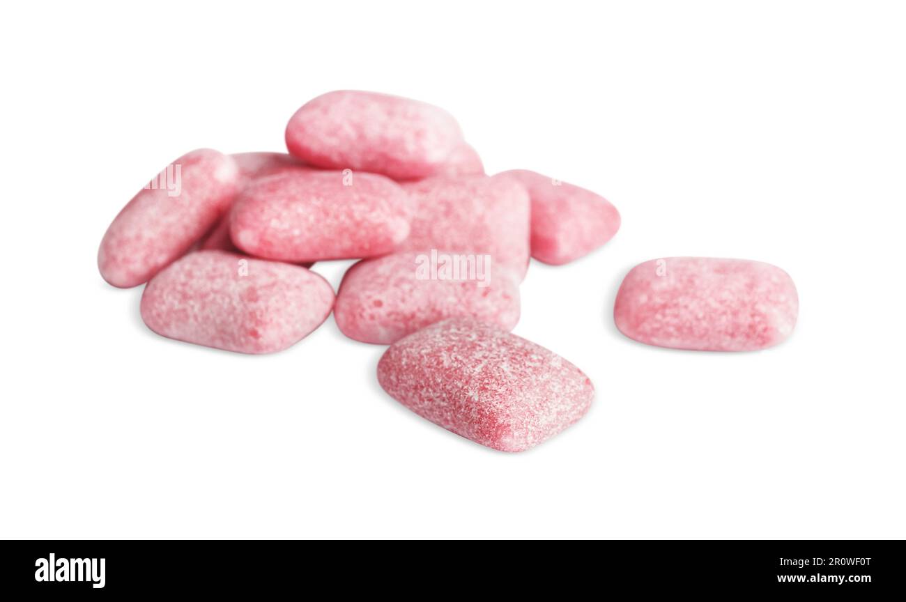 Heap of tasty sweet chewing gums on white background Stock Photo - Alamy