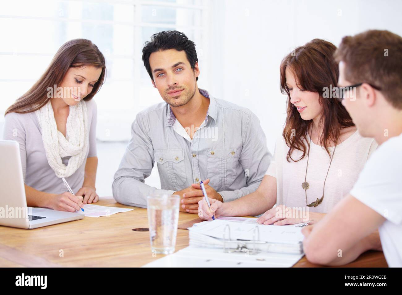 Planning, portrait and business people in meeting at work for strategy ...