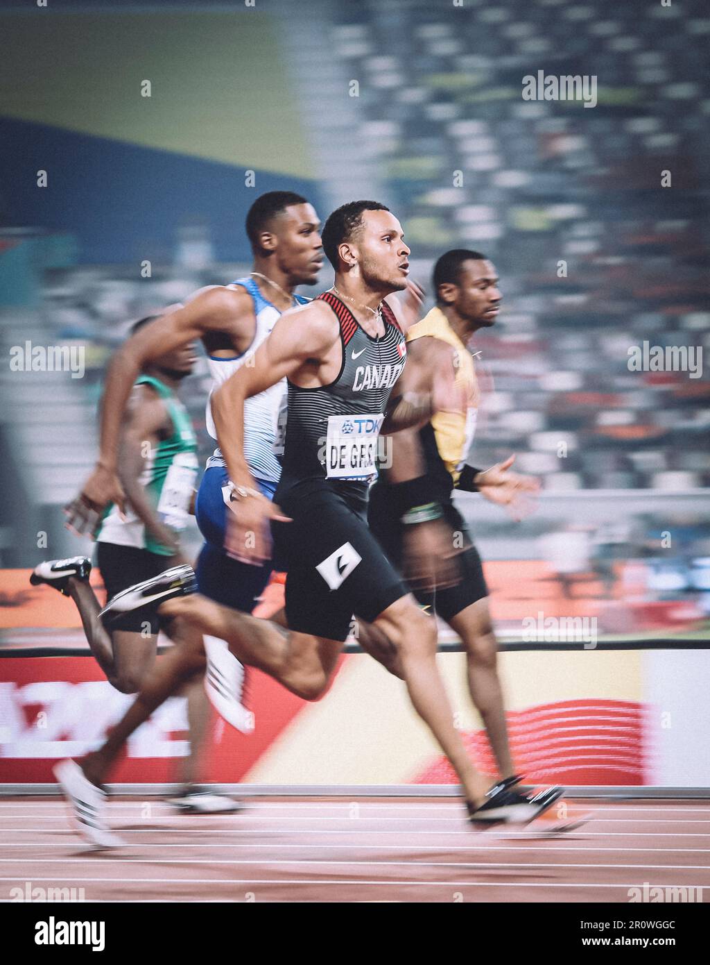 Andre De Grasse running the 200m at the 2019 World Athletics ...