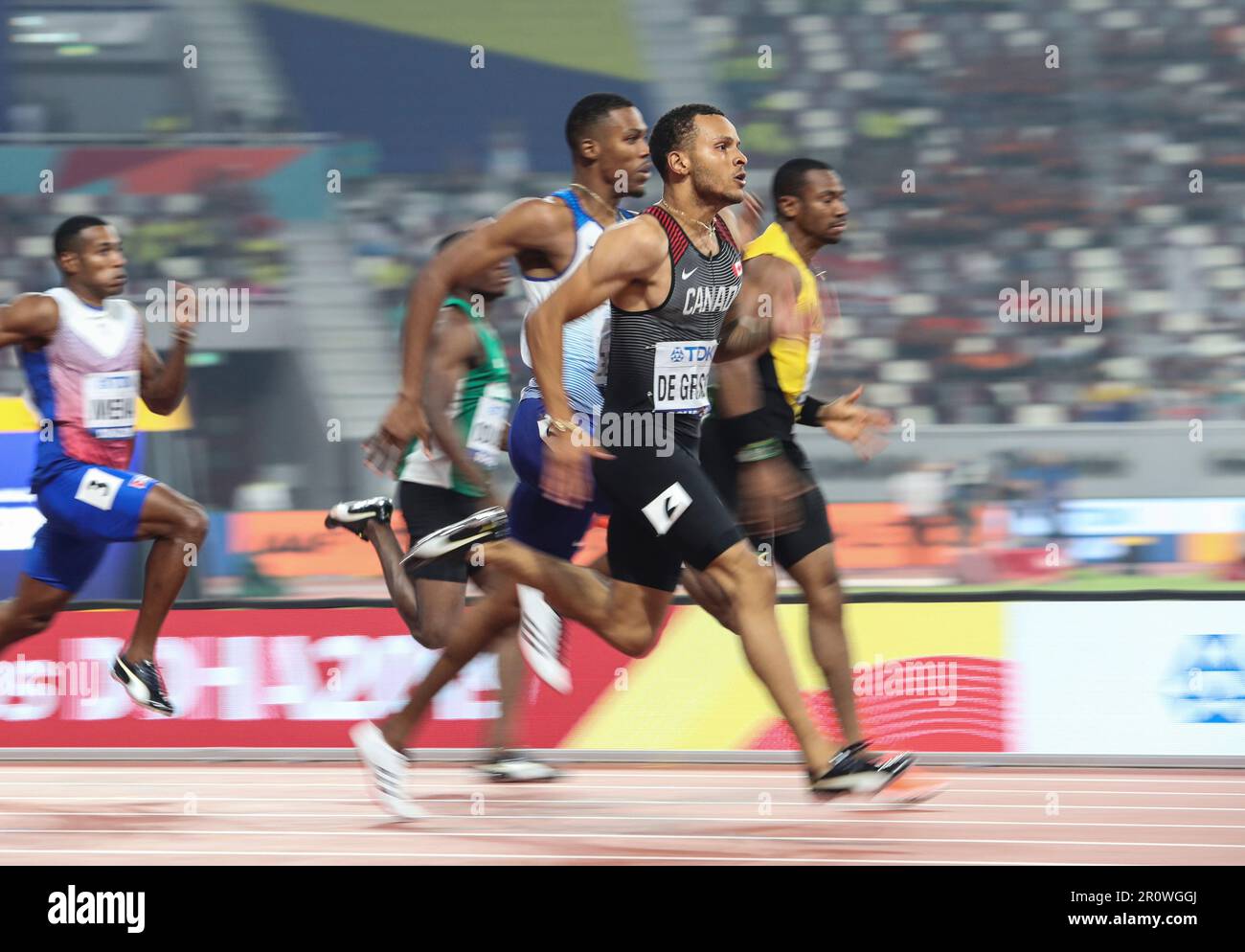 Andre De Grasse running the 200m at the 2019 World Athletics ...