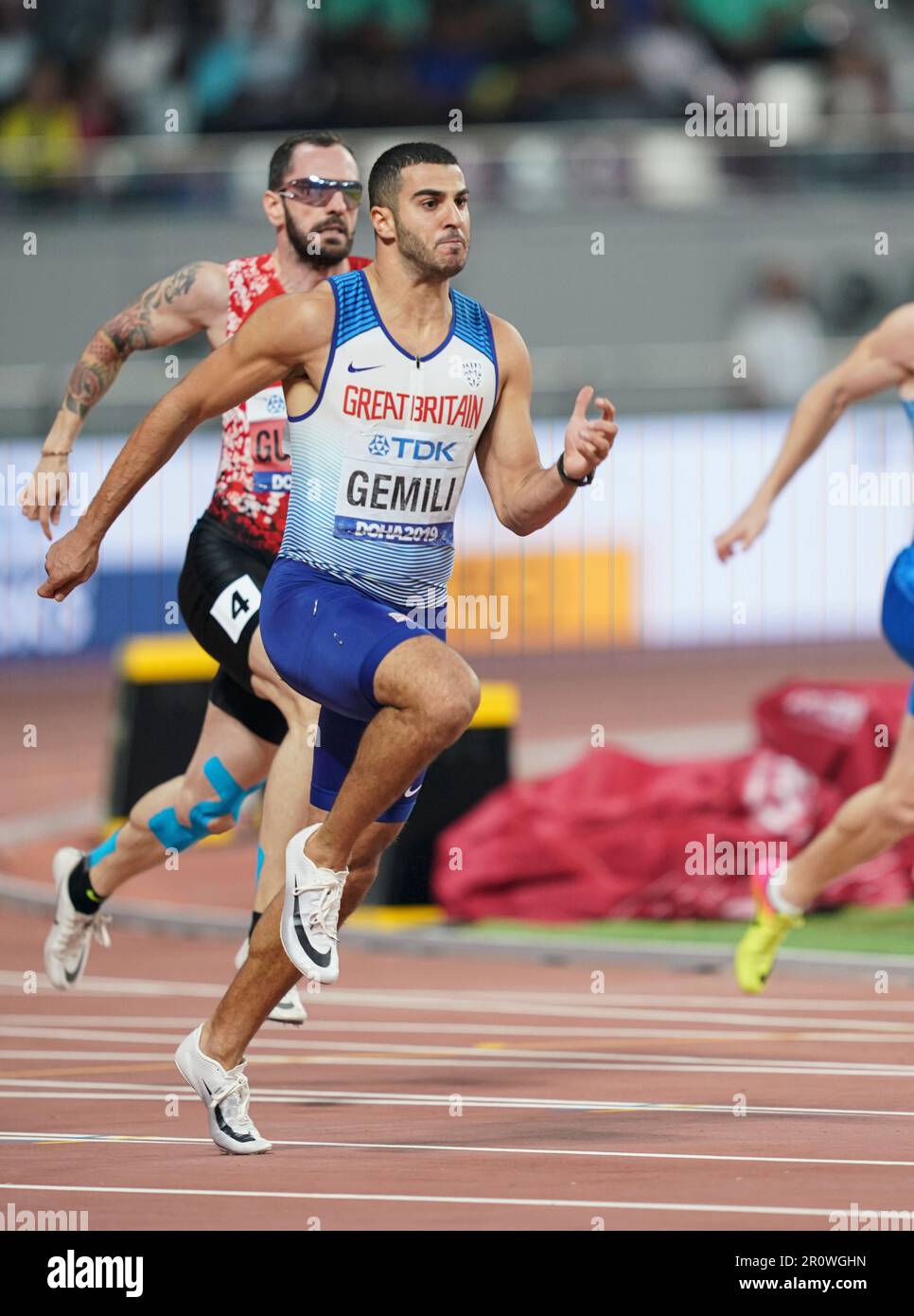 Adam Gemili running the 200m at the 2019 World Athletics Championships ...