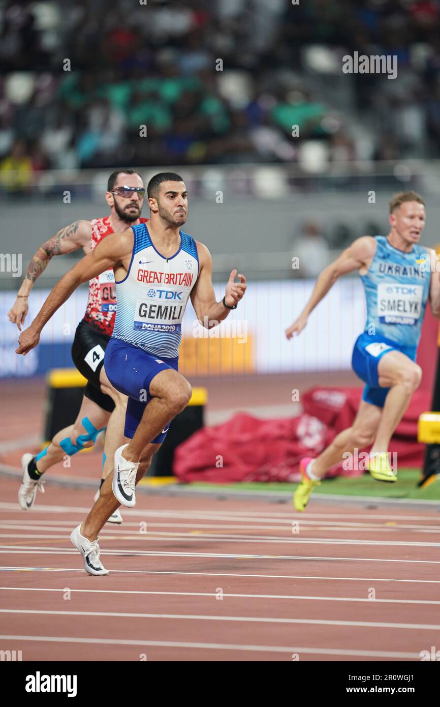 Adam Gemili running the 200m at the 2019 World Athletics Championships ...