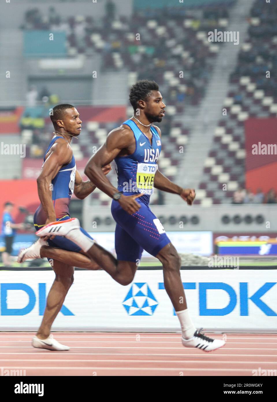 Noah Lyles running the 200m at the 2019 World Athletics Championships ...