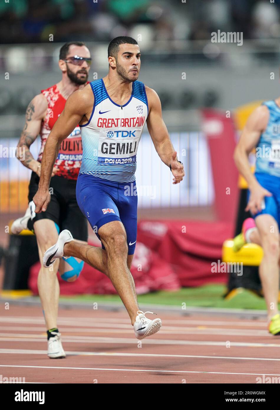 Adam Gemili running the 200m at the 2019 World Athletics Championships ...