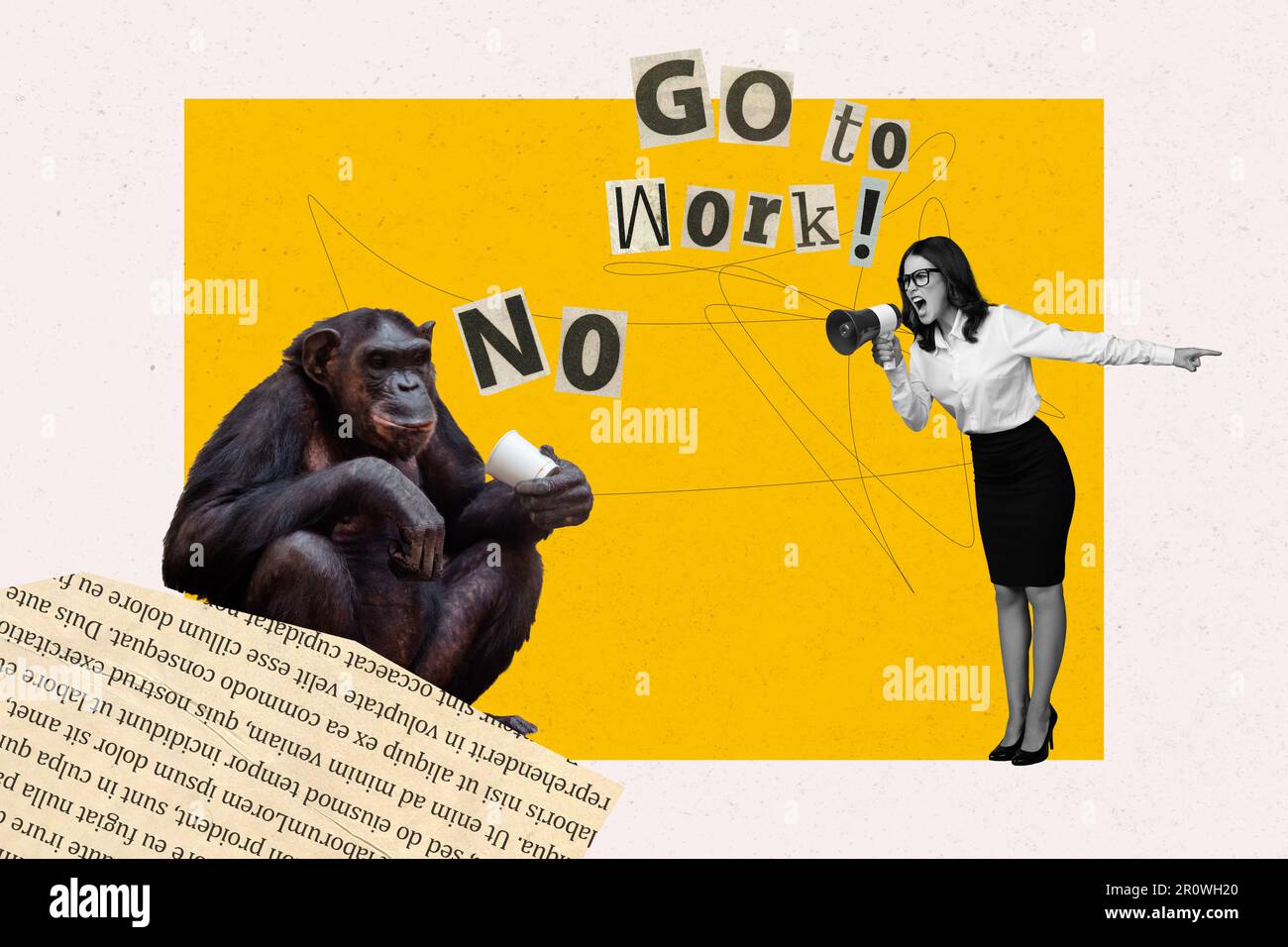 Creative poster collage of strict female manager director scream ...