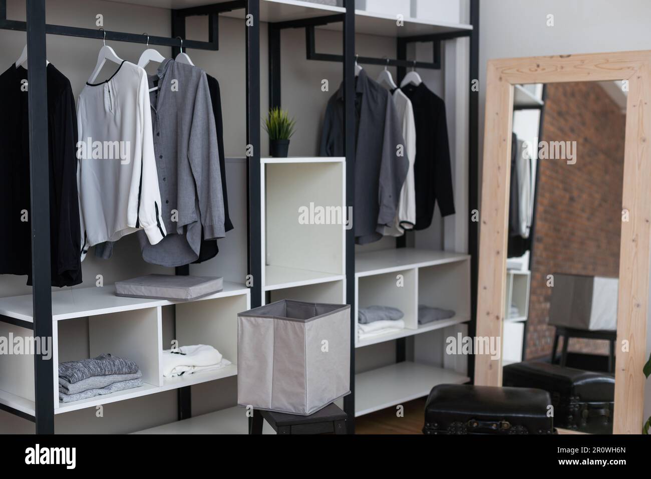 Front view of modern and large wardrobe in dressing room with ...