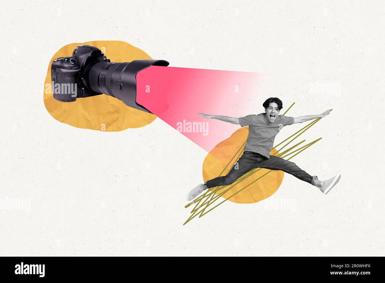 Poster banner collage of funky young guy dancing jumping pop star while ...