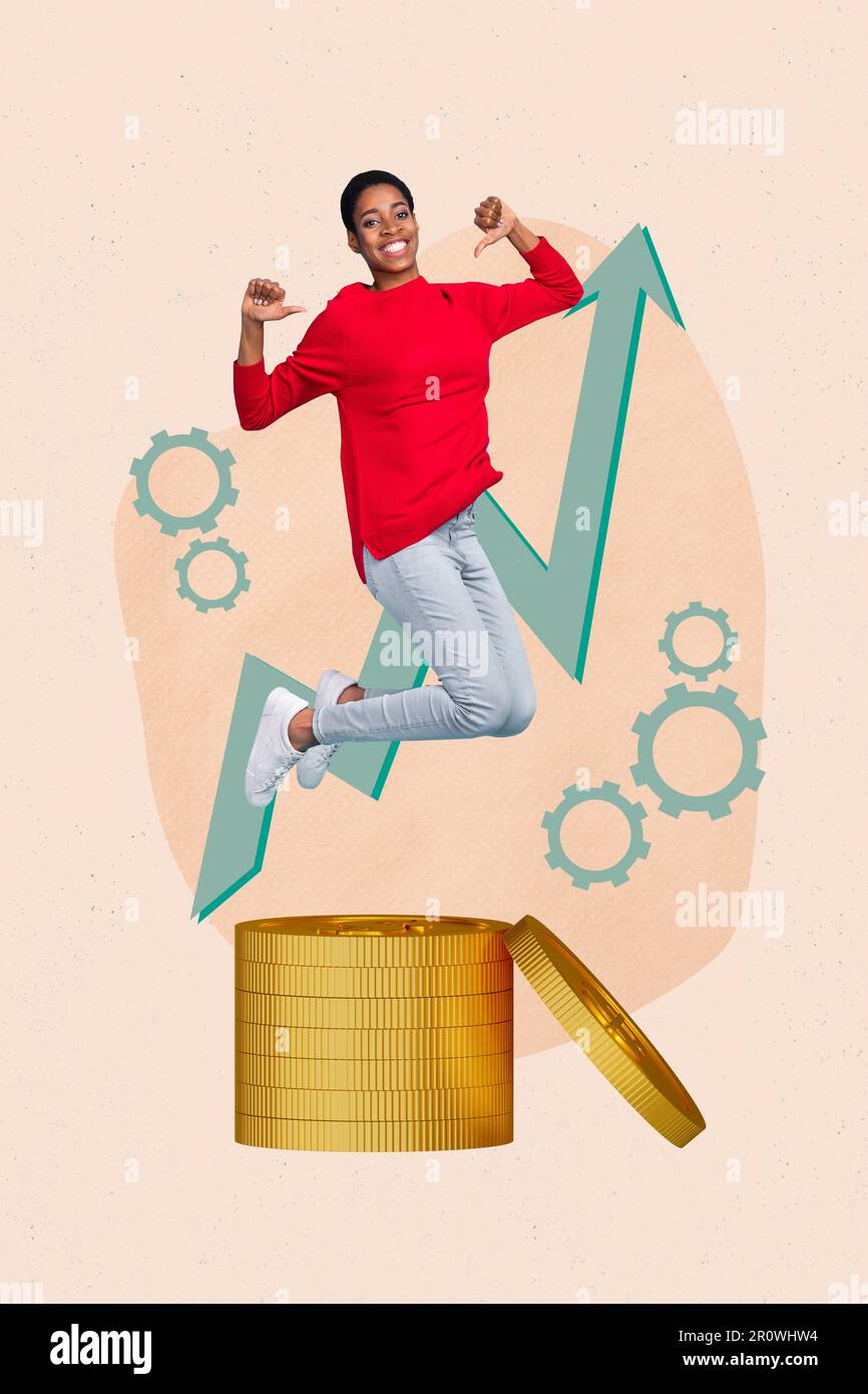 Poster banner creative collage of happy trader entrepreneur pointing ...