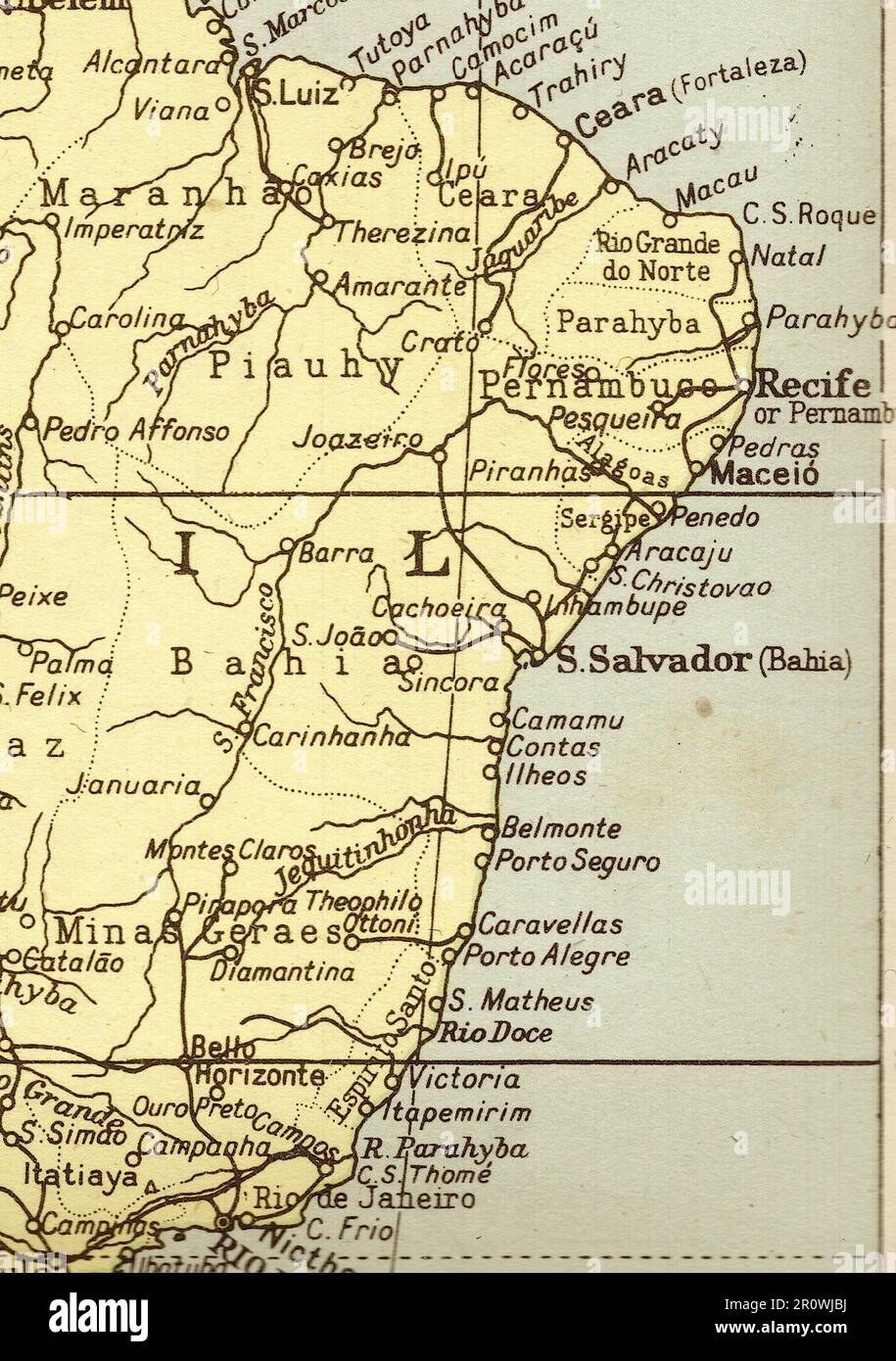 Vintage sepia map of the coastline of Brazil Stock Photo - Alamy
