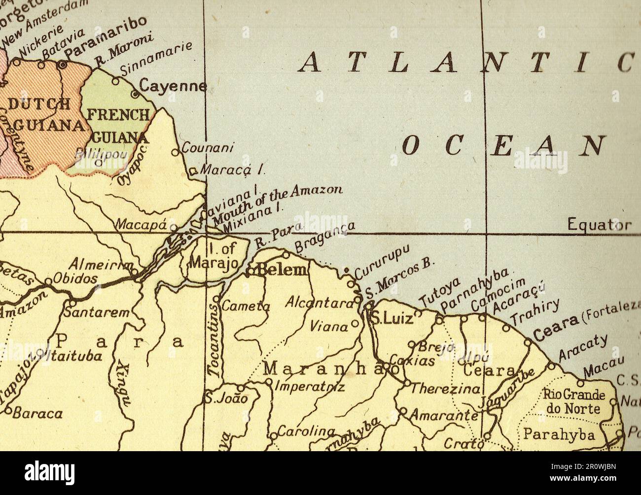 Vintage sepia map of the northern coastline of South America Stock ...