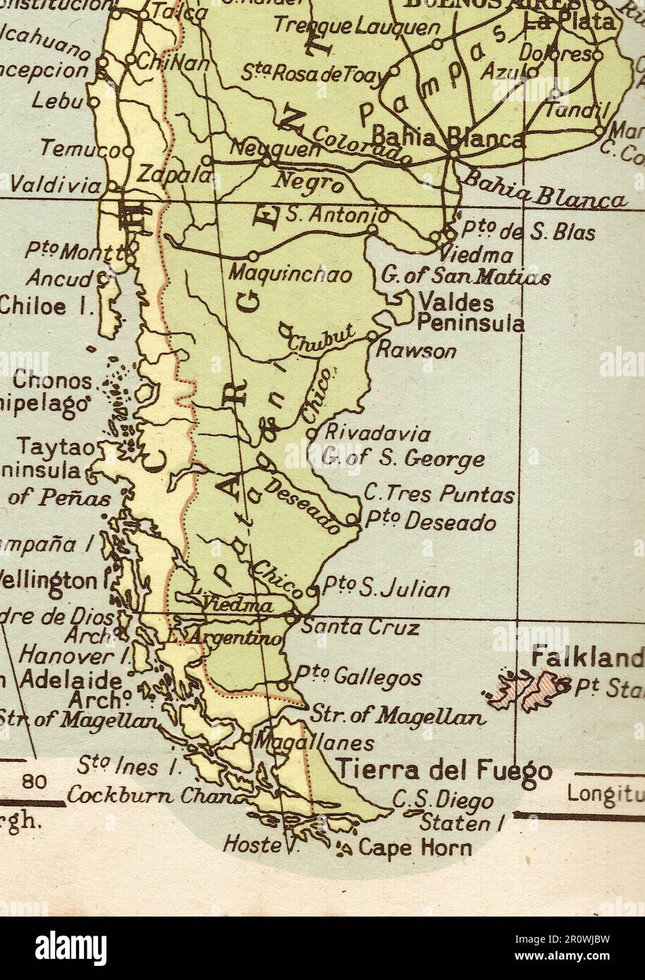 Vintage sepia map of southern South America Stock Photo - Alamy