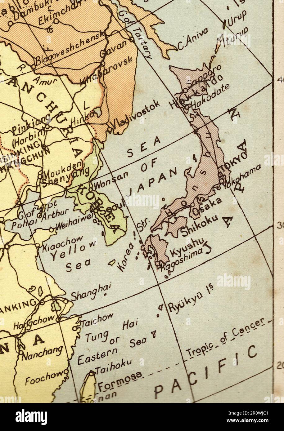 Vintage sepia map of Japan Stock Photo - Alamy