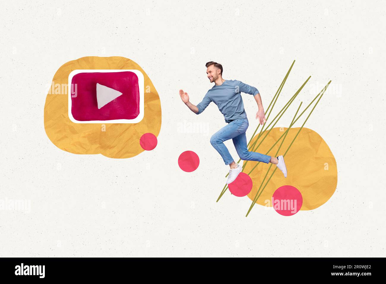 Creative poster banner collage of millennial young guy using web gadget ...