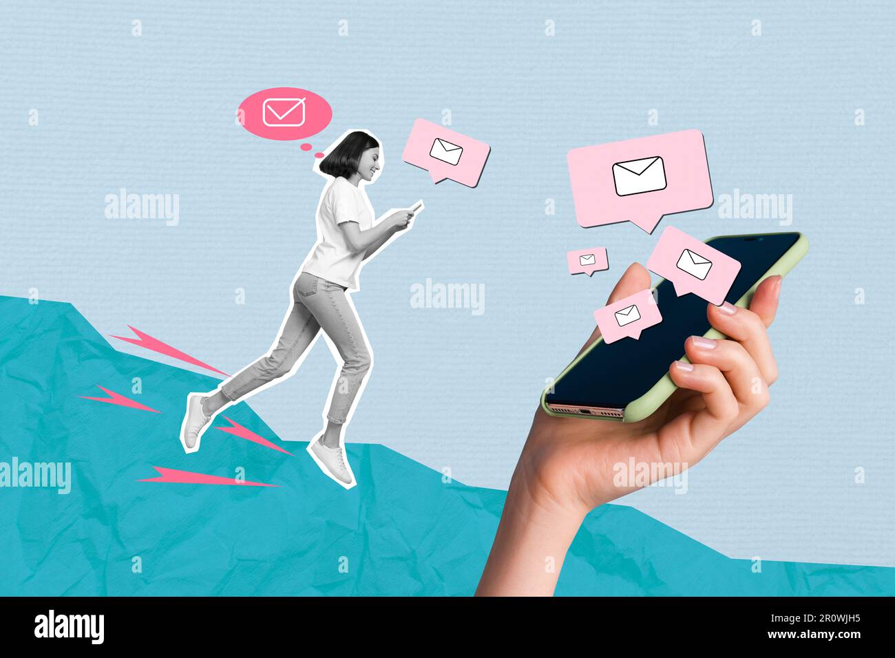 Poster banner collage of young lady fast runner have social network ...